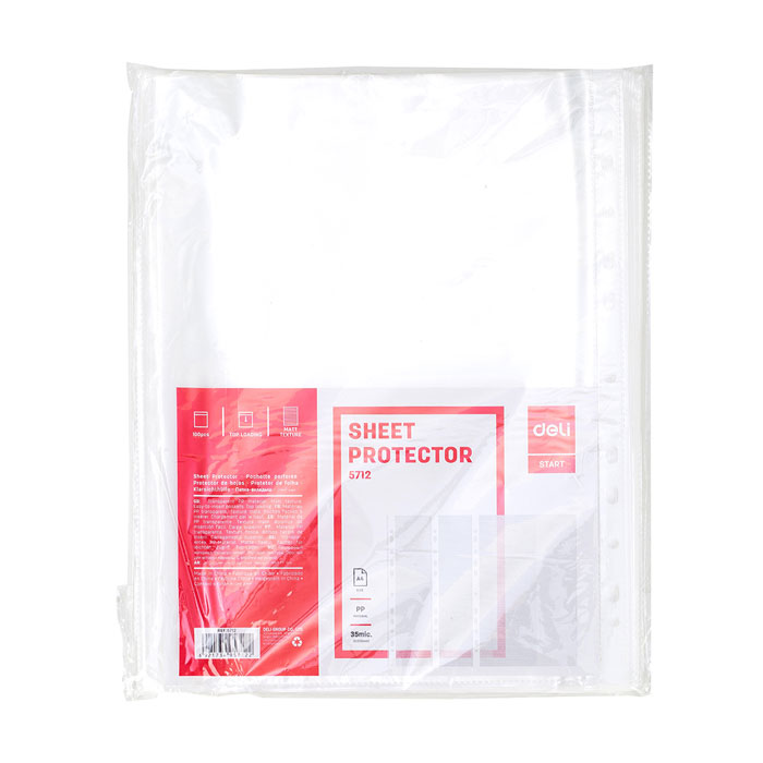 Sheet Protector Plastic Ref E5712 A4, 35 Mic [Pk 100] Deli | DelCity Ltd