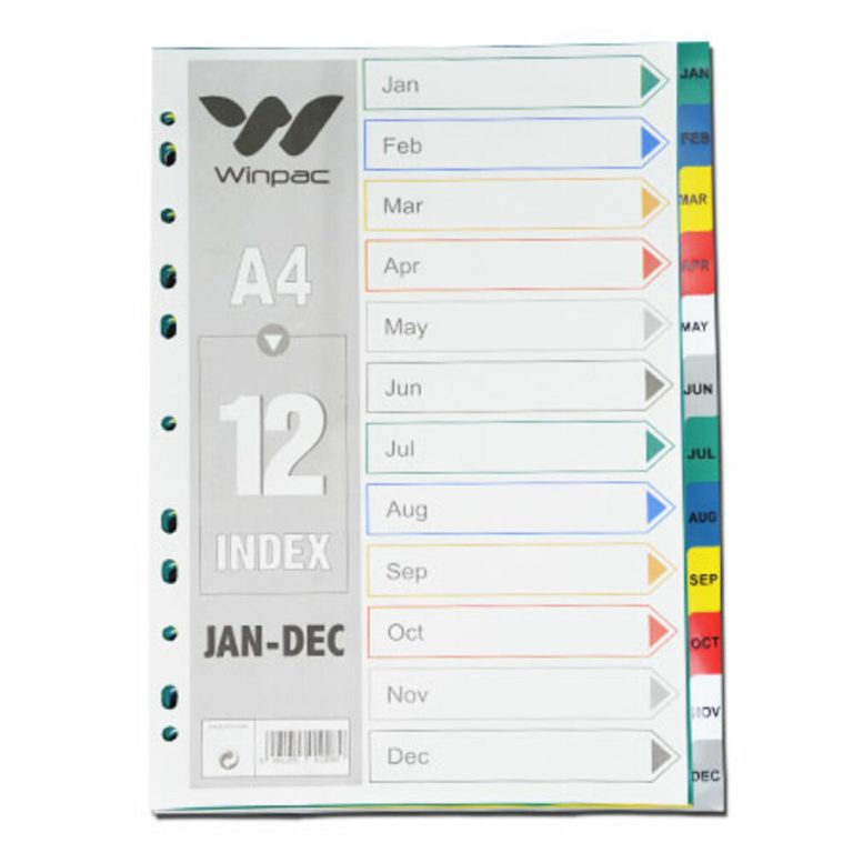 Index Card PP Plastic A4, 12 Monthly Tabs, Jan-Dec Winpac | DelCity Ltd