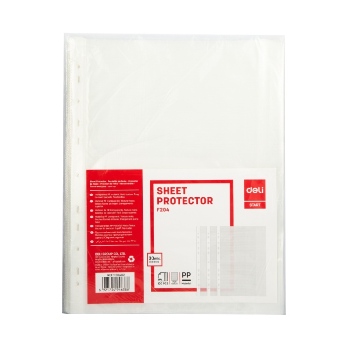 Sheet Protector Plastic Ref F20402 A4, 30 Mic [Pk 100] Deli | DelCity Ltd